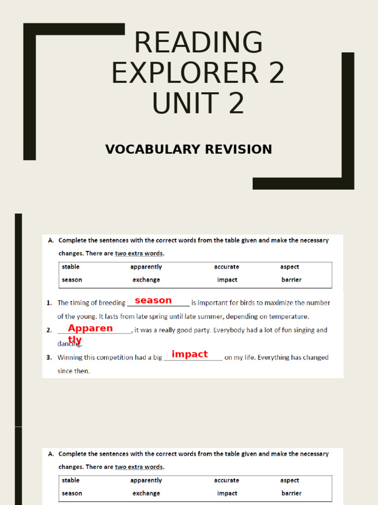 B1.Spring.2021-22.RE2.Reading.Unit2.Vocab.Revision | PDF