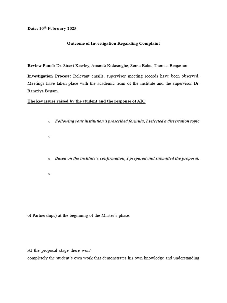 Outcome of The Investigation - Haris Arif's Complaint | PDF | Thesis ...