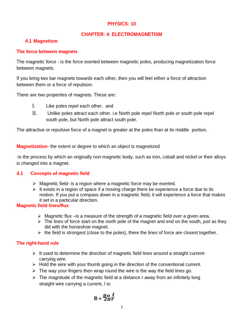 Grade - 10 Unit-4 | PDF | Electromagnetic Induction | Inductance
