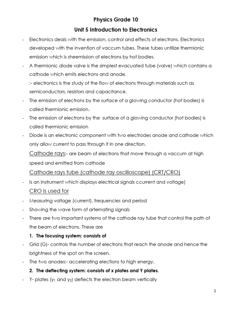 Introduction to Electronics for Grade 10 | PDF | Vacuum Tube ...