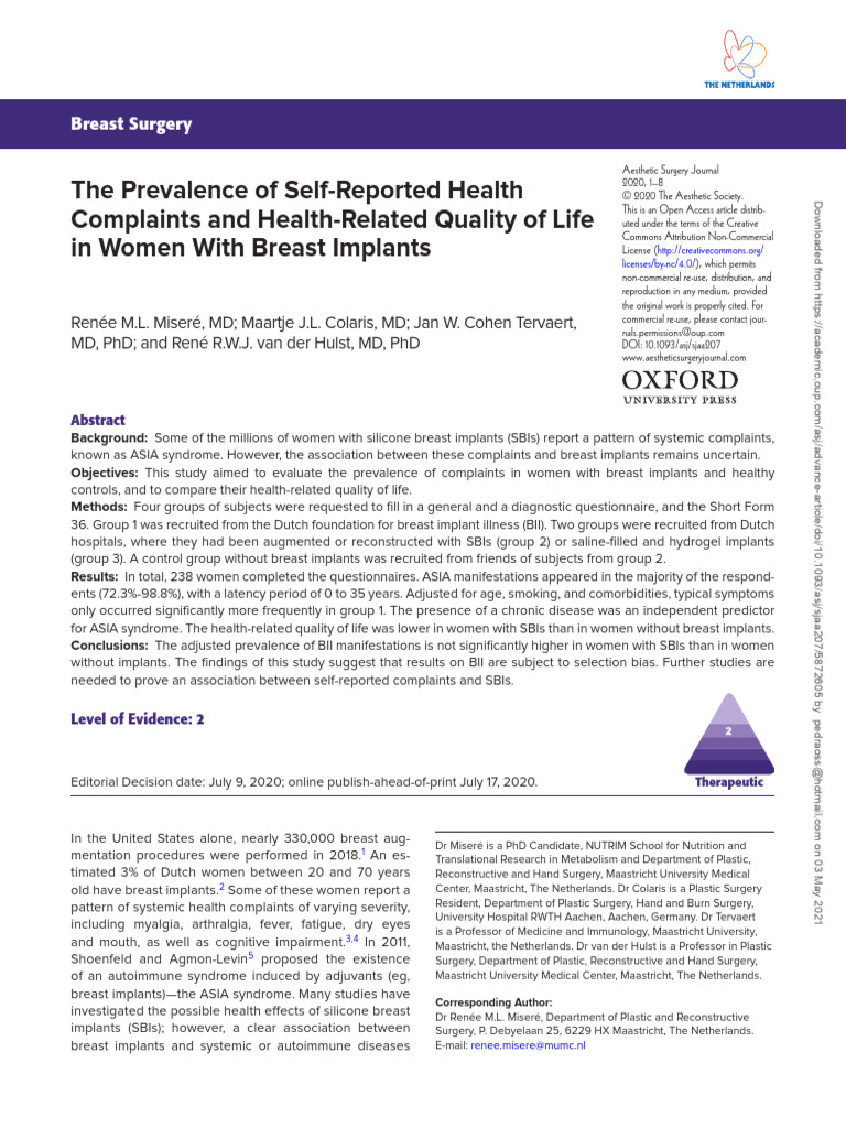 The Prevalence of Self-Reported Health Complaints and Health-Related ...