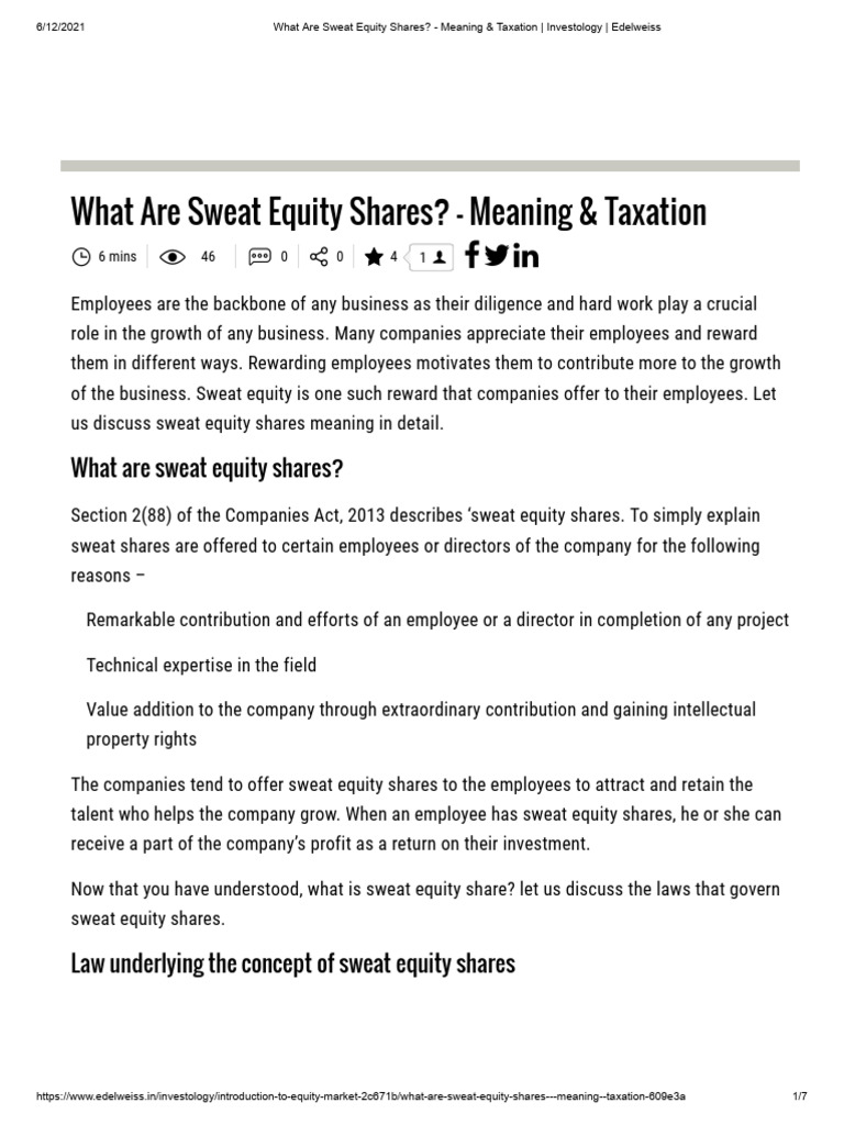 What Are Sweat Equity Shares - Meaning & Taxation - Investology ...