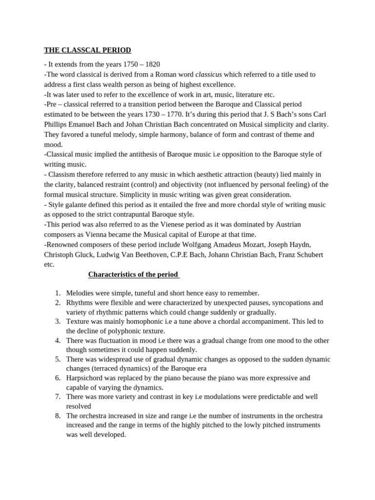 THE CLASSCAL PERIOD (1) | PDF | Classical Period (Music) | Musical Forms