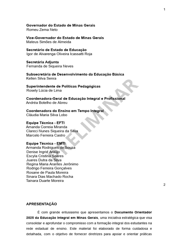 Documento Orientador MG Integral 2025 (1) | PDF | Pedagogia | Aprendizado