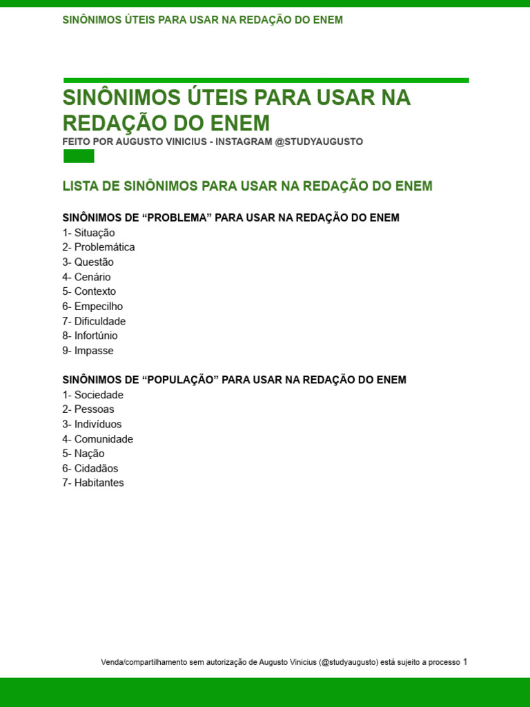 Sinônimos Úteis para Usar Na Redação Do Enem | PDF