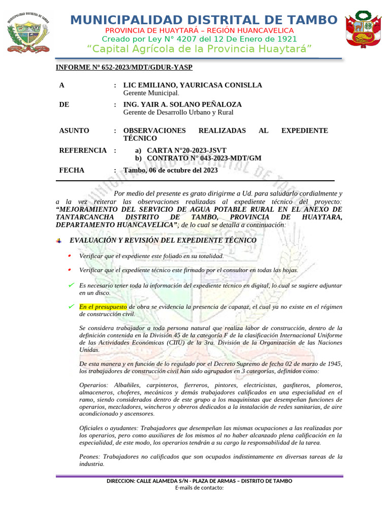 Observaciones al Expediente Técnico | PDF