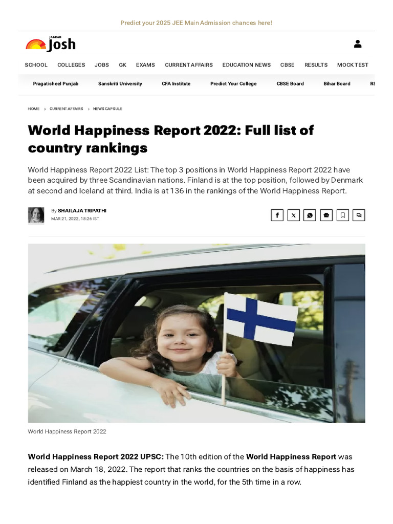 World Happiness Report (WHR) 2022 List_ Check Country Wise Ranki | PDF