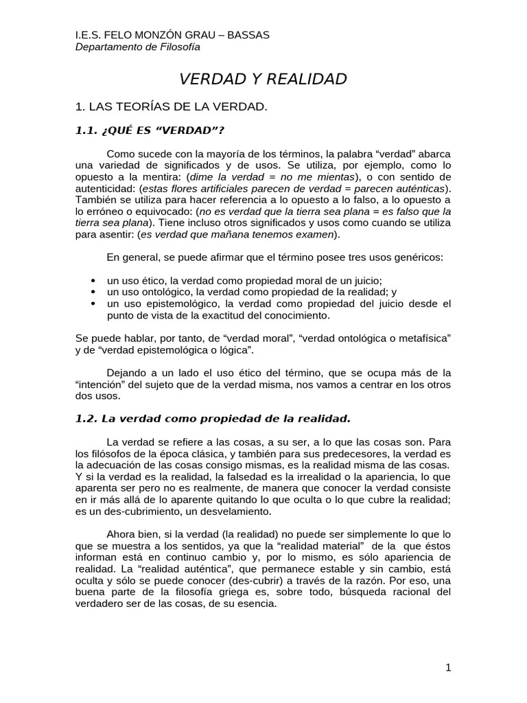 Teorías de la Verdad y Realidad Filosófica | PDF | Verdad | Realidad