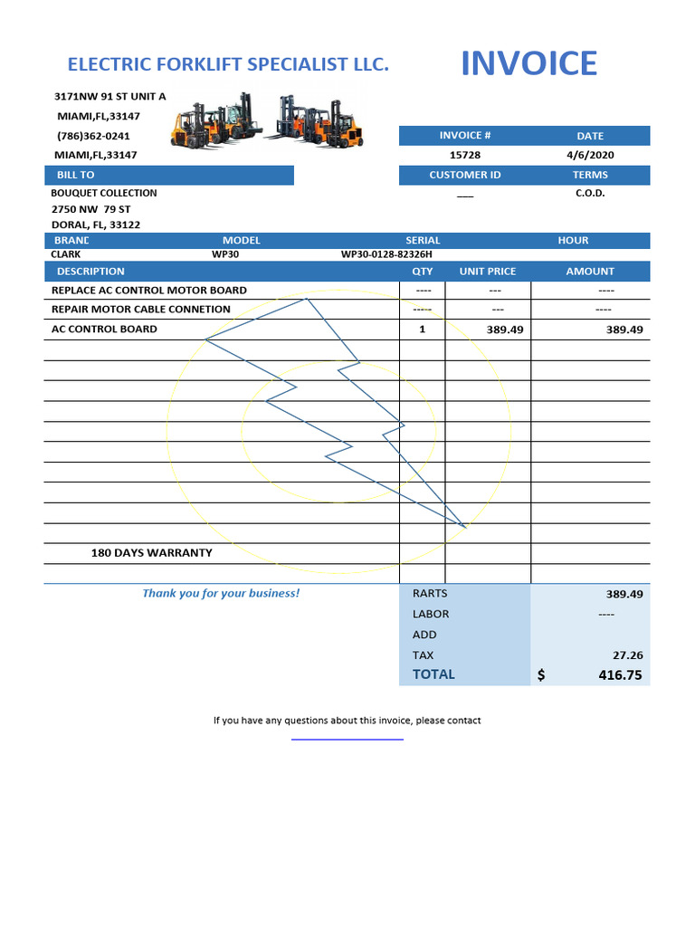 Clark WP30 Repair Invoice | PDF