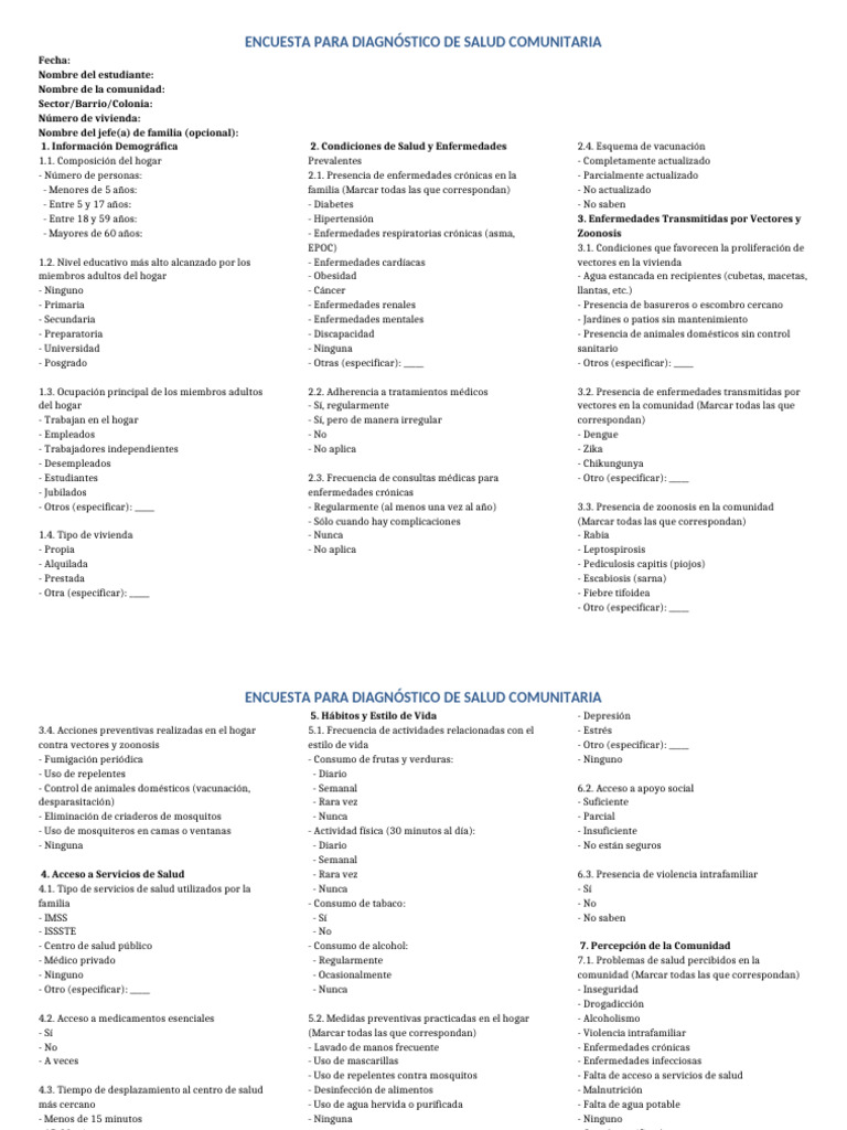 Encuesta Diagnostico Salud Comunitaria | PDF | Ciencias de la Salud | Cuidado de la salud