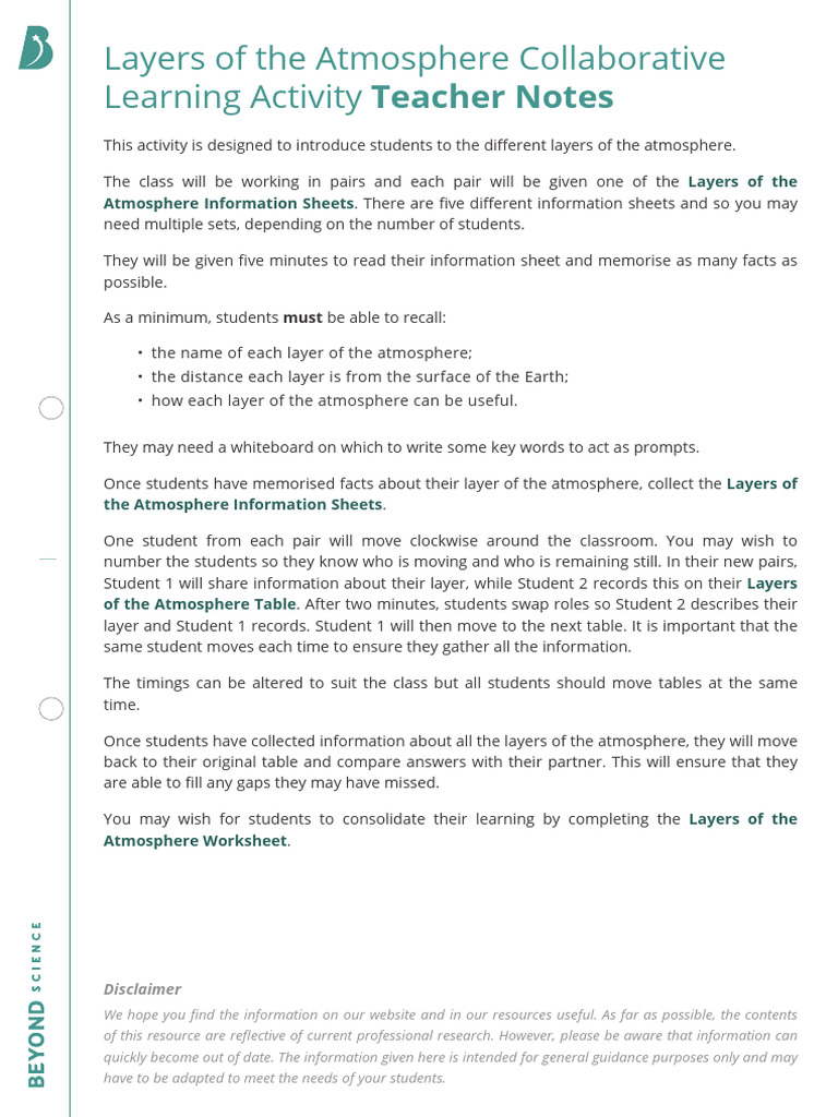 Layers of the Atmosphere Activity Guide | PDF