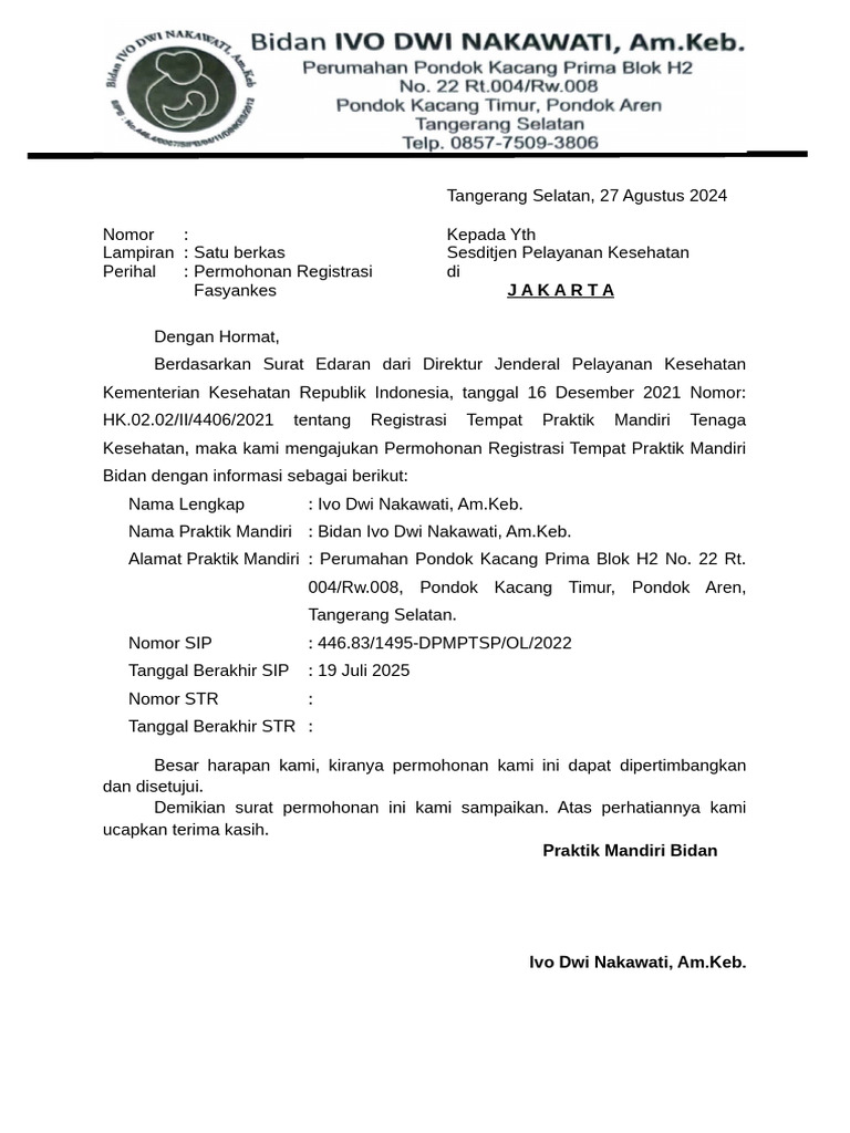 Permohonan Registrasi Fasyankes PMB | PDF