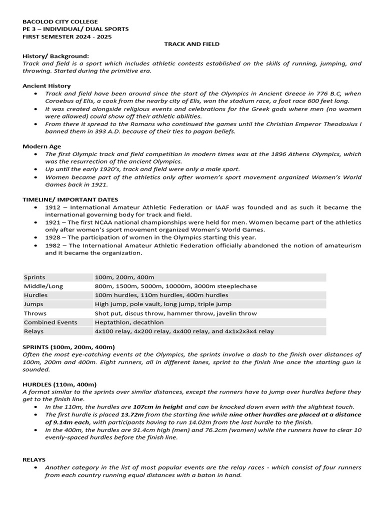 Pe 3 Track and Field BCC - 20241011 - 192439 | PDF | Track And Field ...
