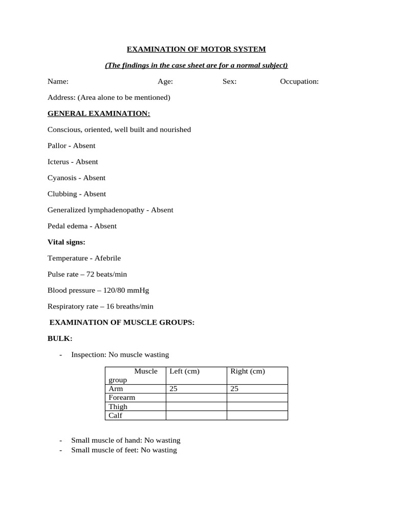 Motorsystemexamination | PDF | Anatomical Terms Of Motion ...