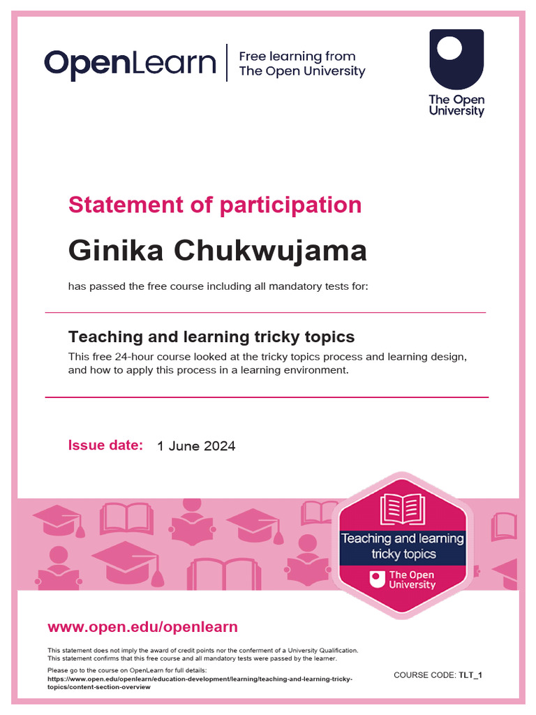 Teaching and Learning Tricky Topics - Onine Course Certificate | PDF | Learning | Instructional ...