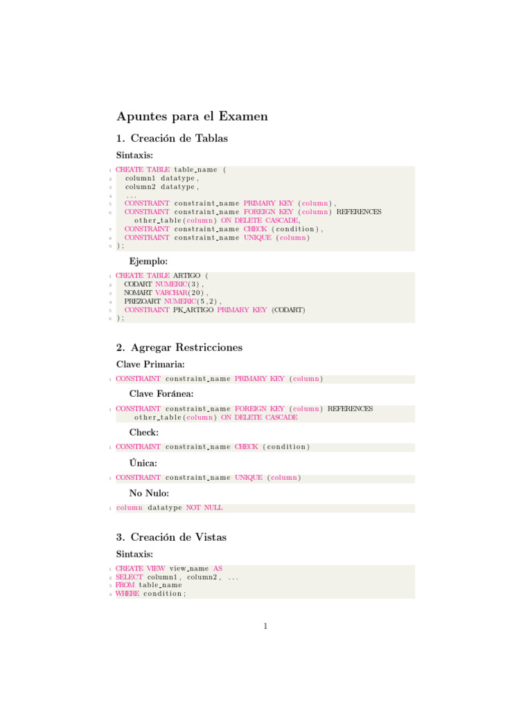 Guía SQL para Examen de Base de Datos | PDF | Bases de datos | Gestión de datos