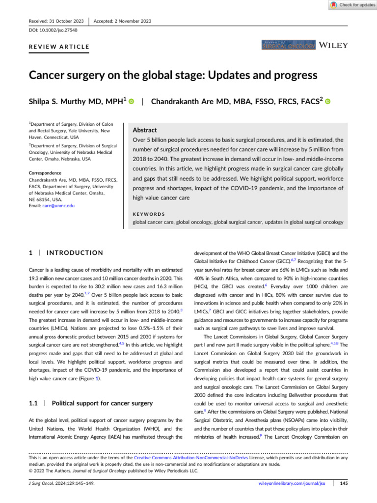 Global Advances in Surgical Cancer Care | PDF | Surgery | Cancer
