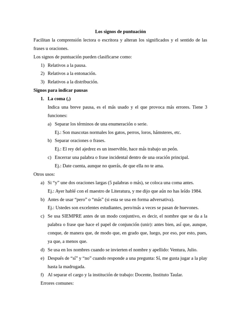 Signos de Puntuación y su Uso | PDF | Coma | Puntuación