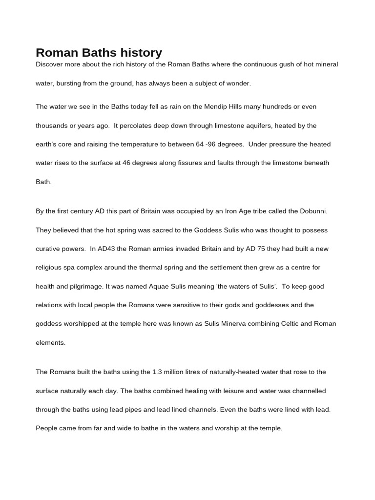 Roman Baths History | PDF | Bath