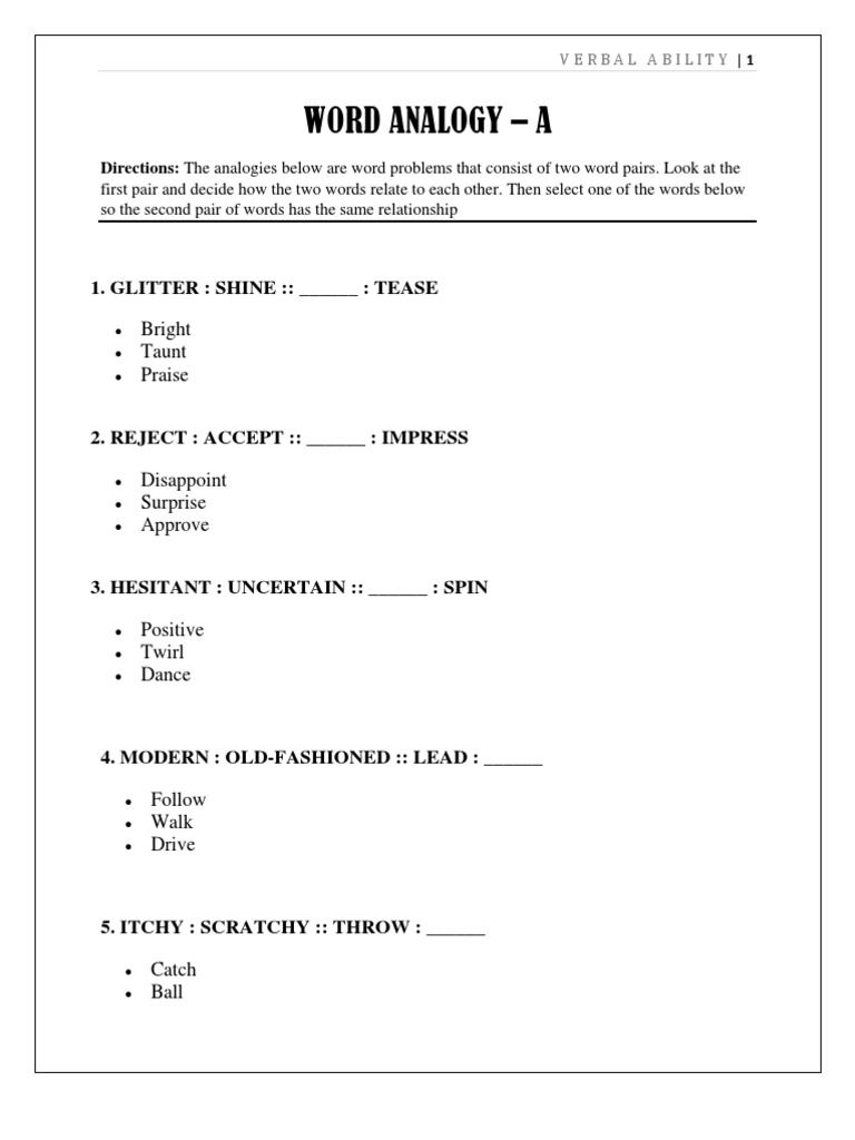 Word Analogy and Vocabulary Exercises | PDF