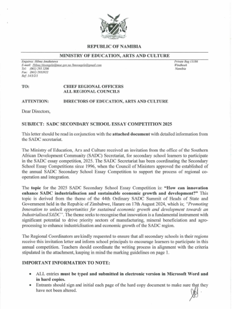 Sadc Secondary Essay Competition | PDF