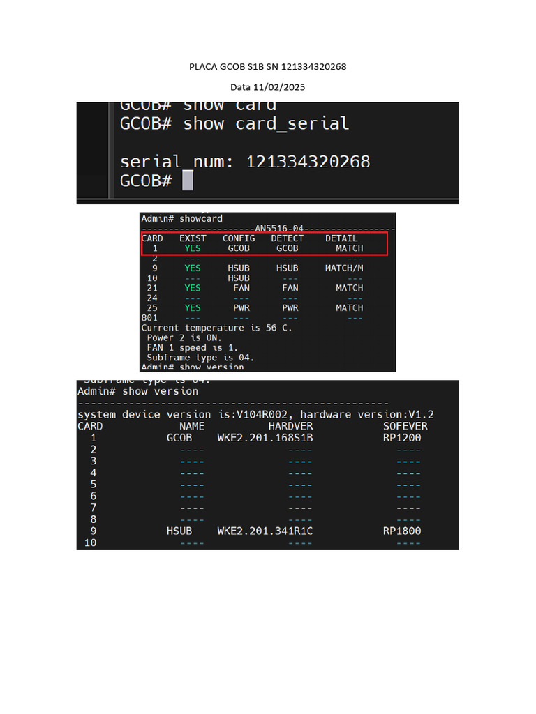 Placa Gcob S1B SN 121334320268 | PDF