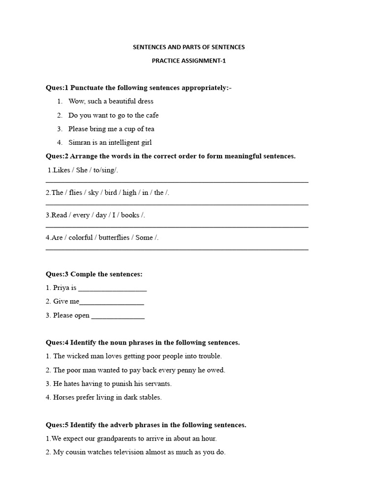 Sentences and Parts of Sentences | PDF