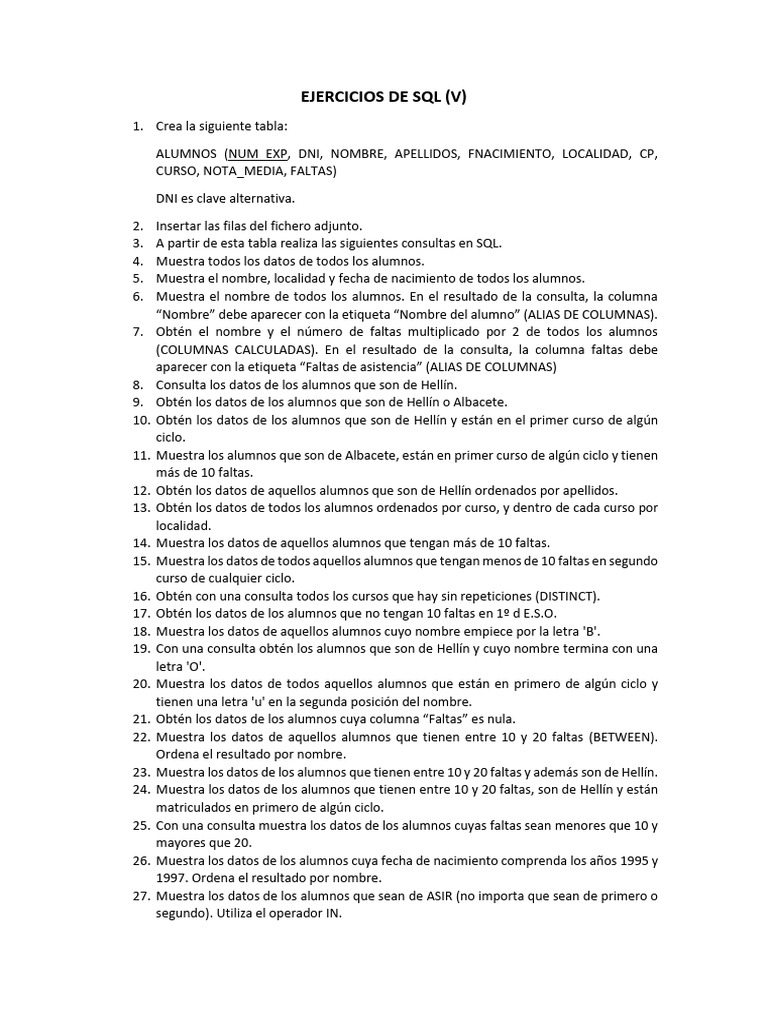 Ejercicios de SQL (V) : "Nombre" Debe Aparecer Con La Etiqueta "Nombre " (Alias de Columnas ...