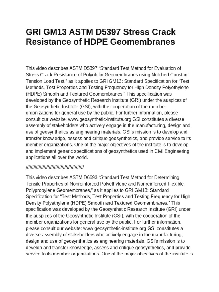 GRI GM13: ASTM D5397 Geomembrane Specs | PDF | Applied And ...