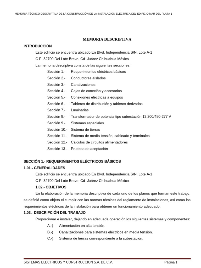 Memoria Técnico Descriptiva Lear Corporation | PDF | Aislador (Electricidad) | Conductor electrico