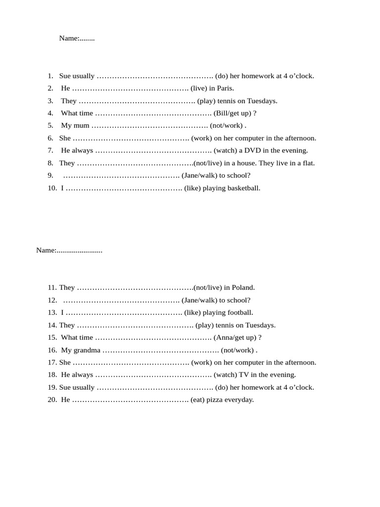Present Simple Test | PDF