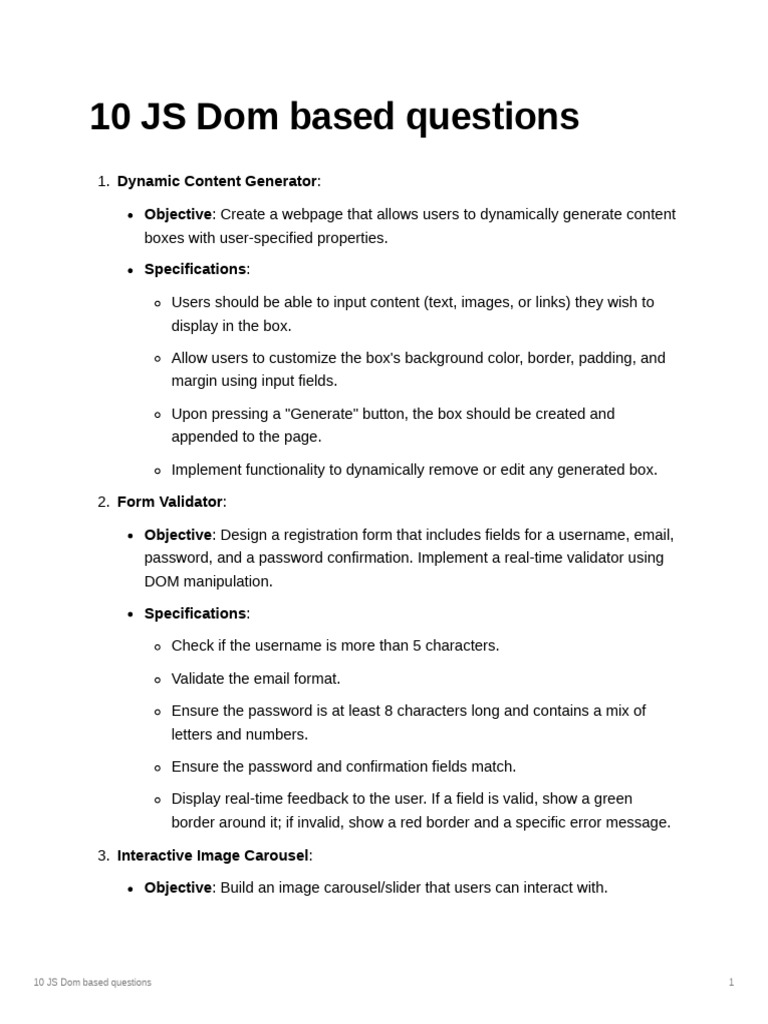 10 JS Dom Based Questions | PDF | Document Object Model | Password