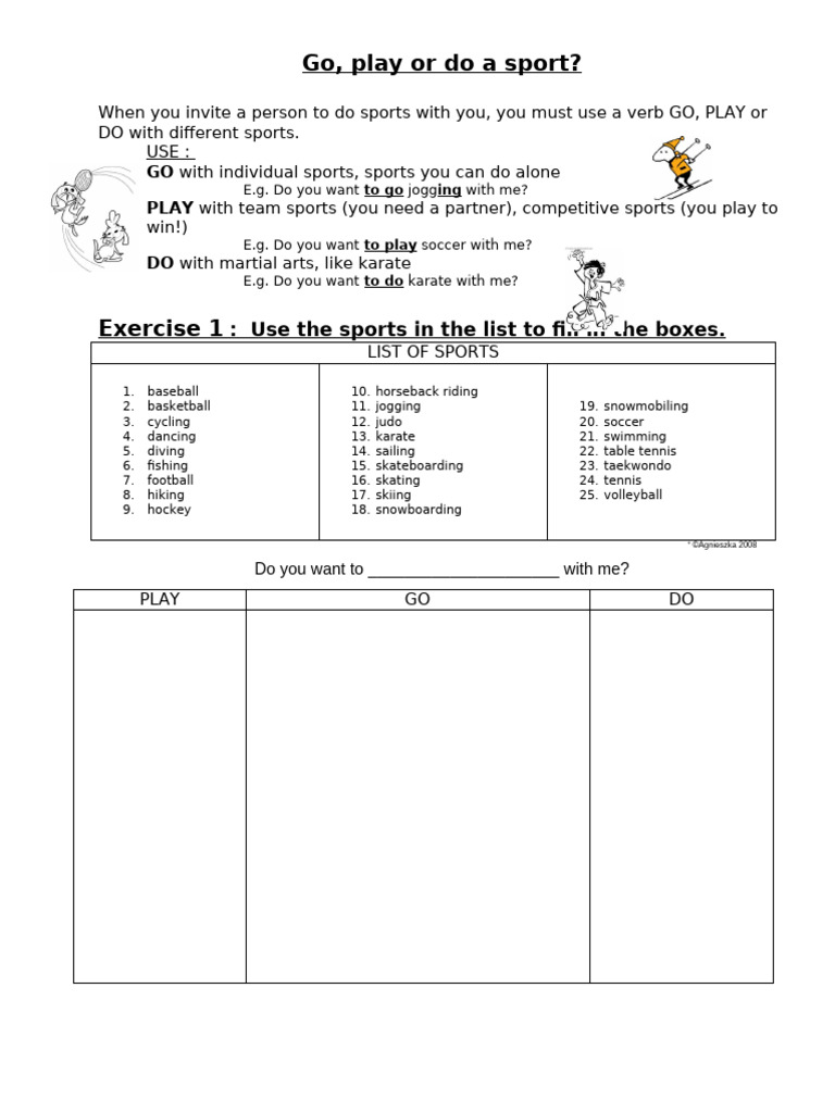 Go Play or Do A Sport Homework | PDF