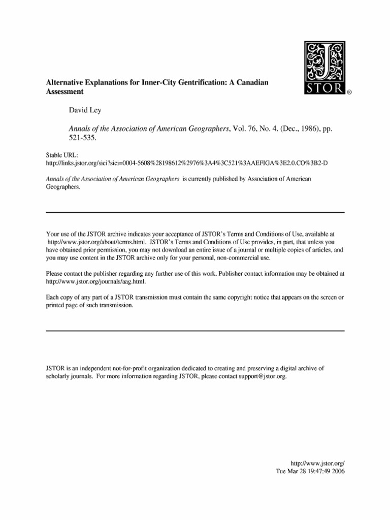 David Ley-Inner City Gentrification | PDF