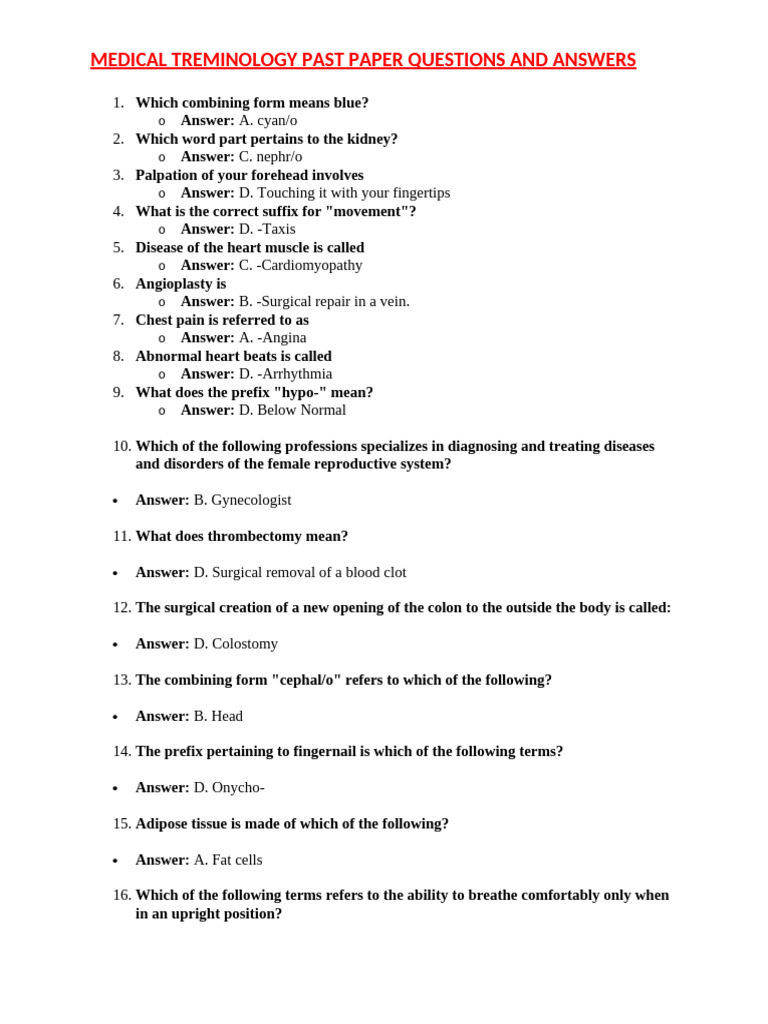 First Paper For Medial Terminology | PDF | Clinical Medicine | Diseases ...