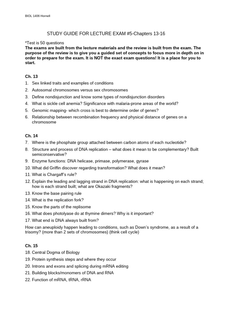 1406 LectureExam5Review FA24 | PDF | Dna | Dna Replication