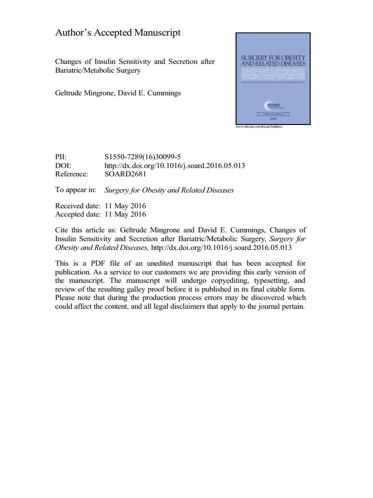 Insulin Sensitivity and Bariatric | PDF | Bariatric Surgery | Insulin ...