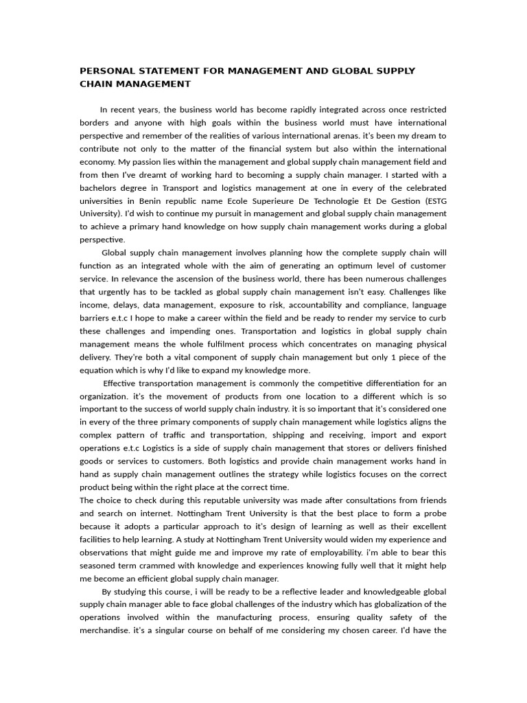 Sop For Supply Chain To NTU | PDF | Supply Chain Management | Logistics