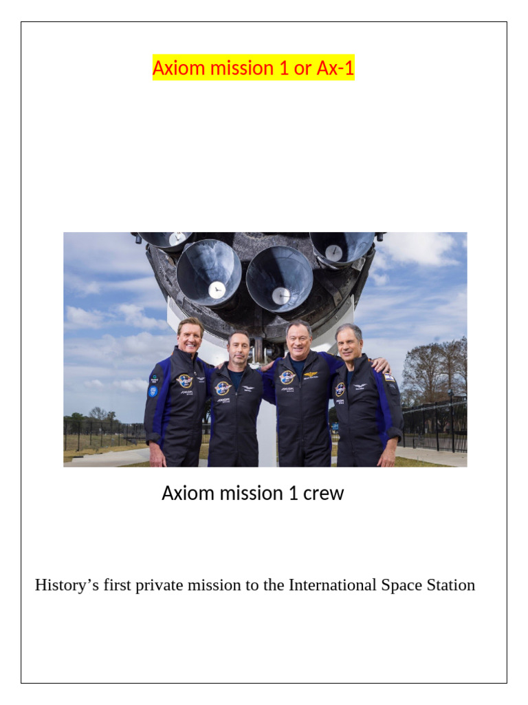 Axiom Mission 1: First Private ISS Flight | PDF
