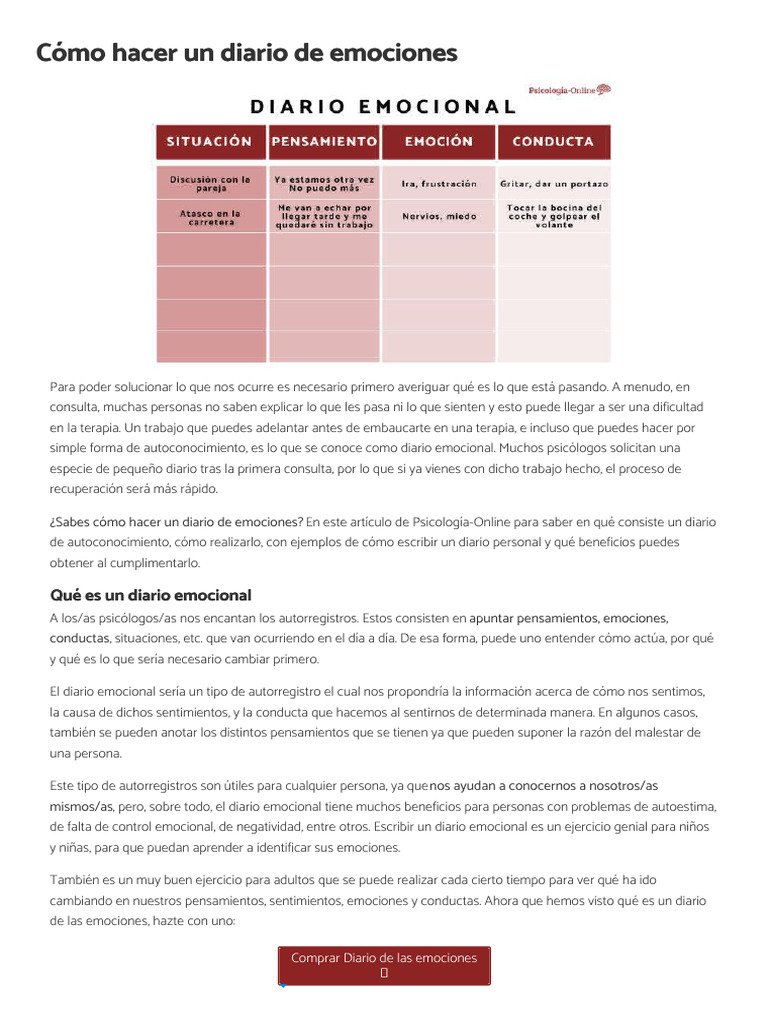Diario Emocional: Guía y Beneficios | PDF | Las emociones | Sicología