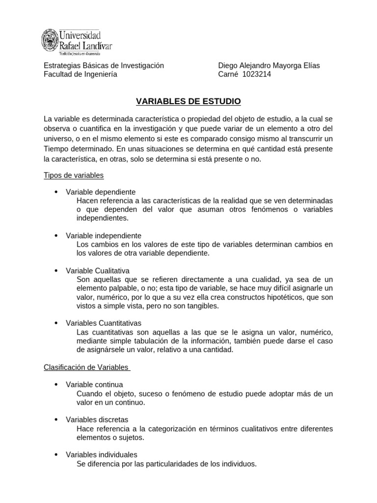 Tipos y Clasificación de Variables | PDF | Science