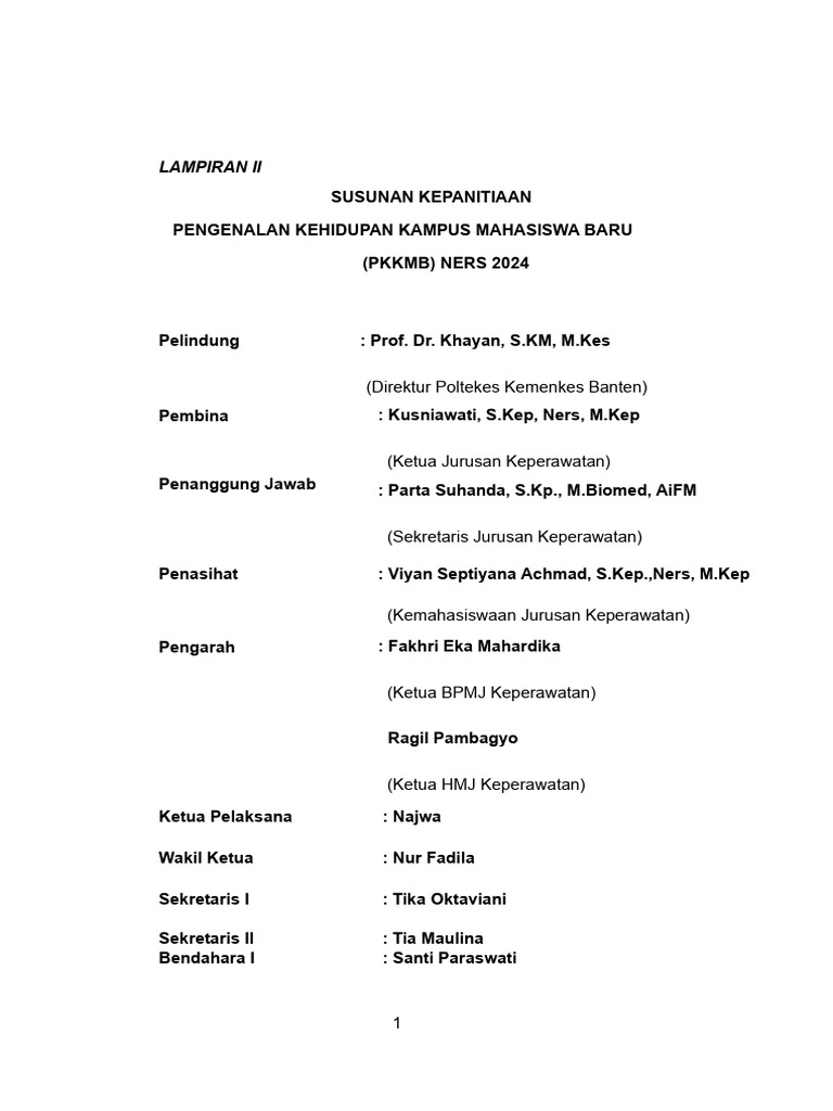 Susunan Panitia PKKMB NERS 2024 | PDF