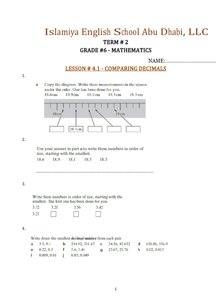 Grade 6 - Chapter 4 Worksheet | PDF