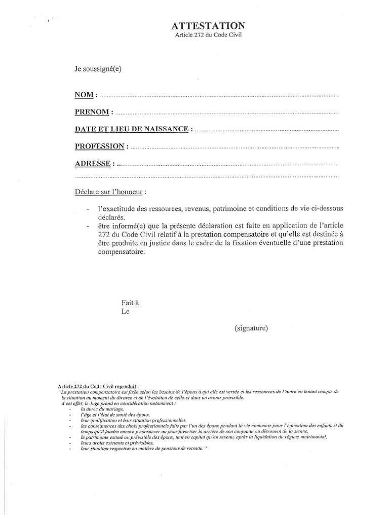 Attestation 272 Du Code Civil | PDF