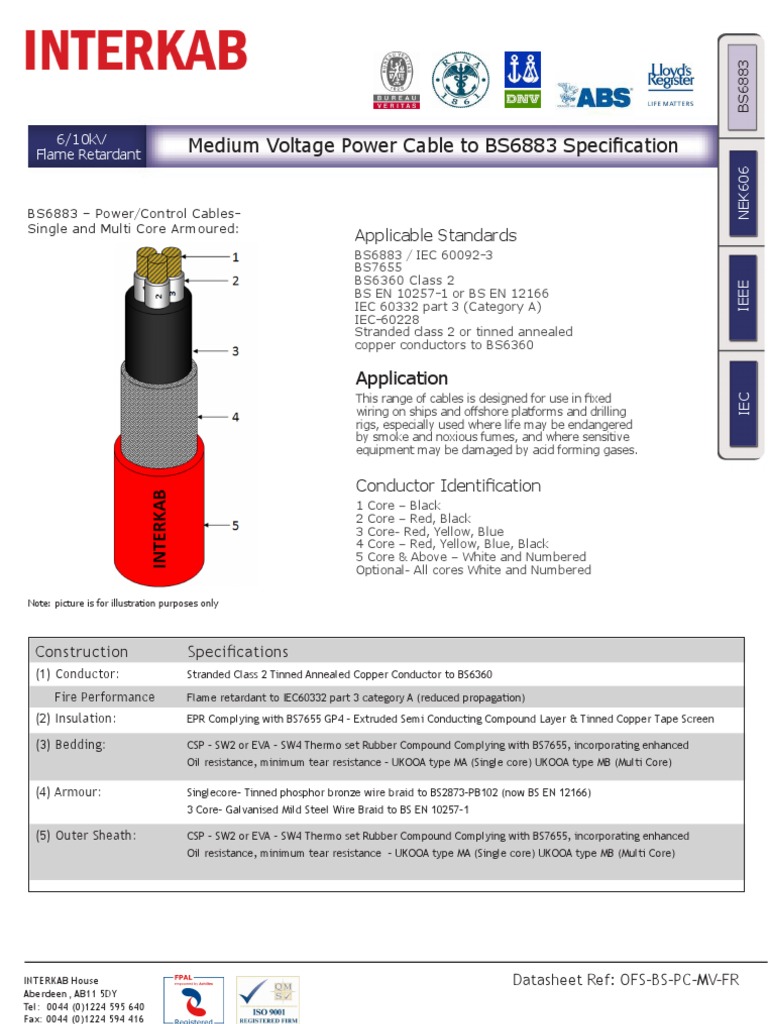 Offshore 6 10kv Power Cable Bs6883 Iec60092 3 Iec60332 Ukooa | PDF ...