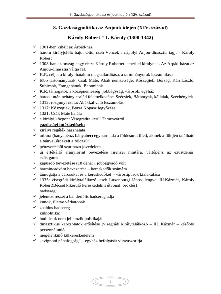 8. tétel gazdaságpolitika az anjouk idején | PDF