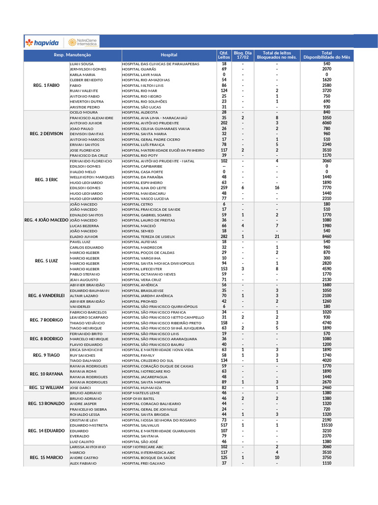 Controle de Leitos Fevereiro | PDF