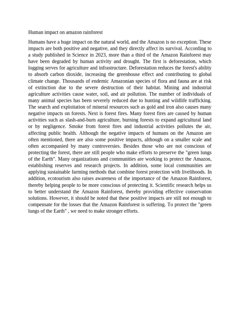 Human Impact On Amazon Rainforest | PDF