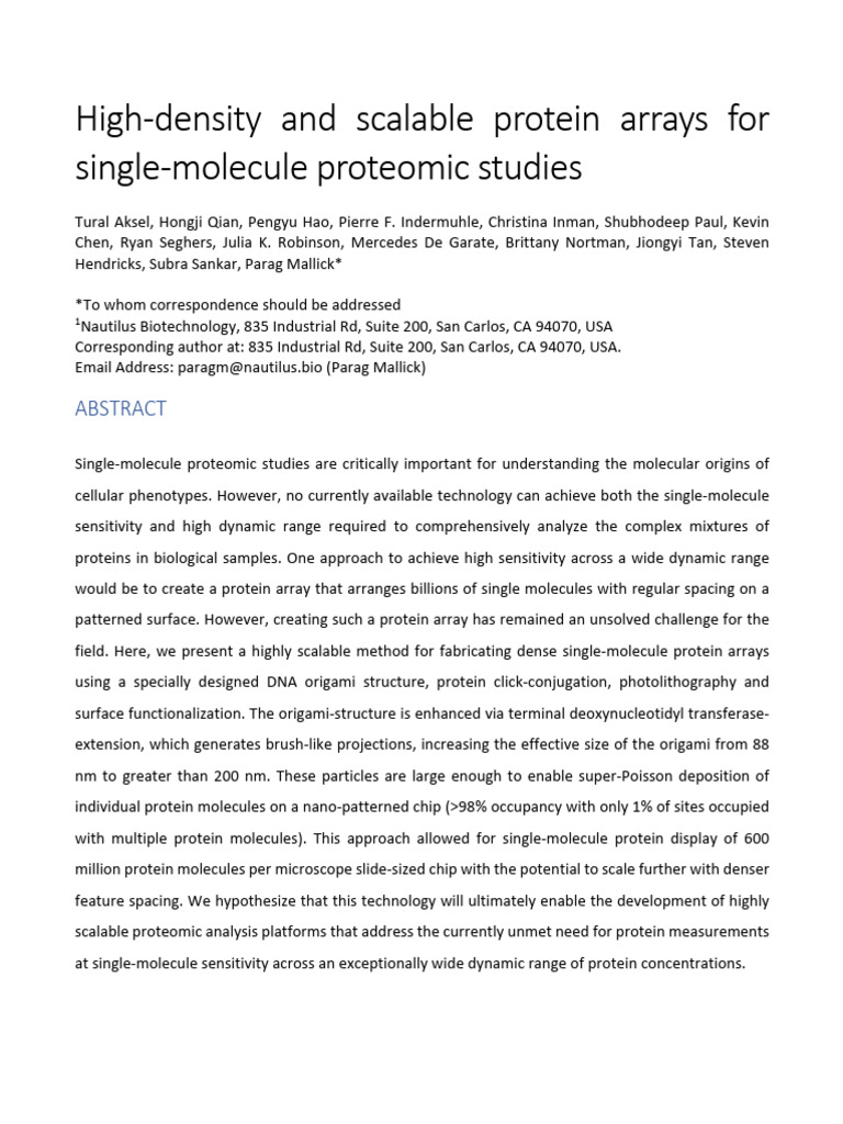 High-Density and Scalable Protein Arrays For Single-Molecule Proteomic ...