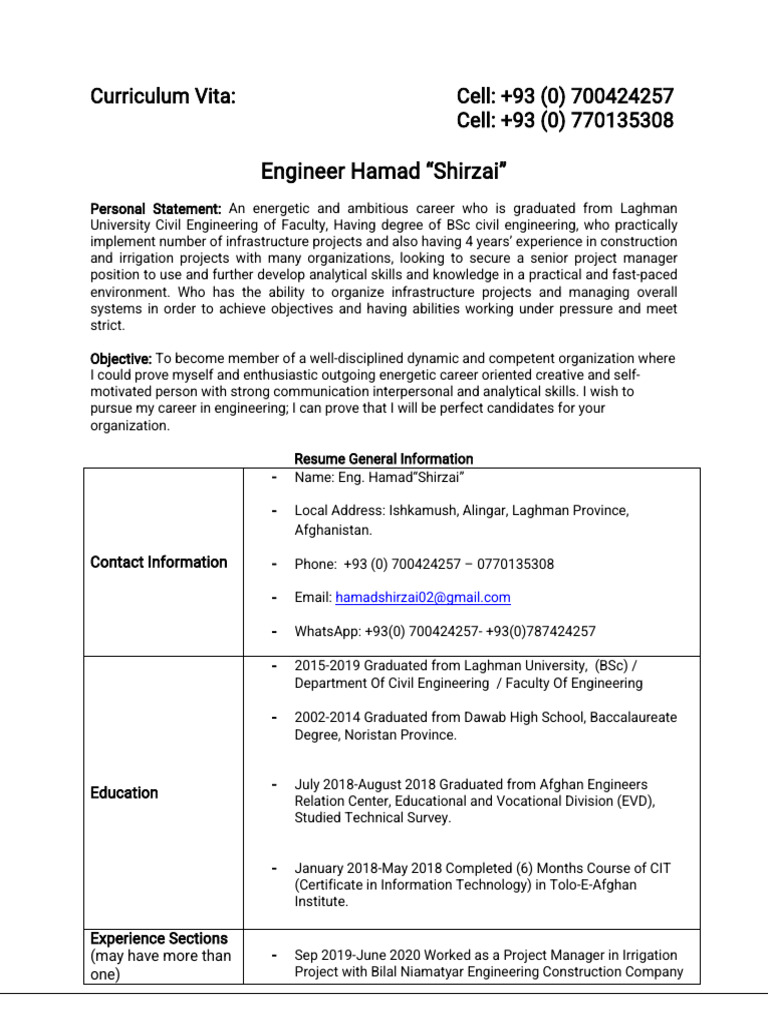 Shirzai cv | PDF | Languages | Foreign Language Studies